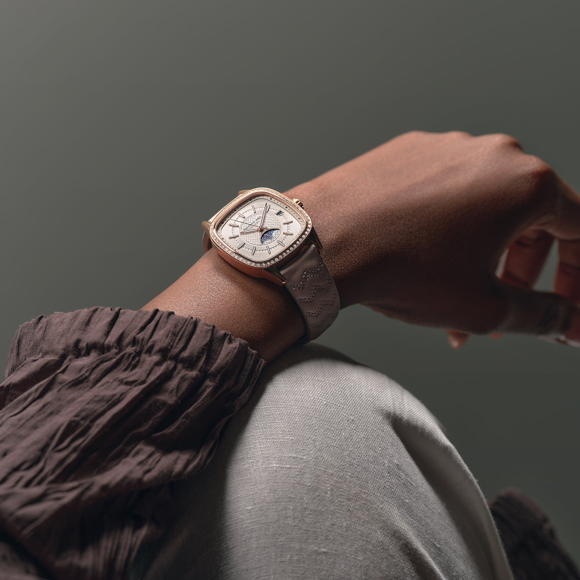 Automatic Cushion-Shaped Moon Phase Cream Dial Watch - Freelancer ...